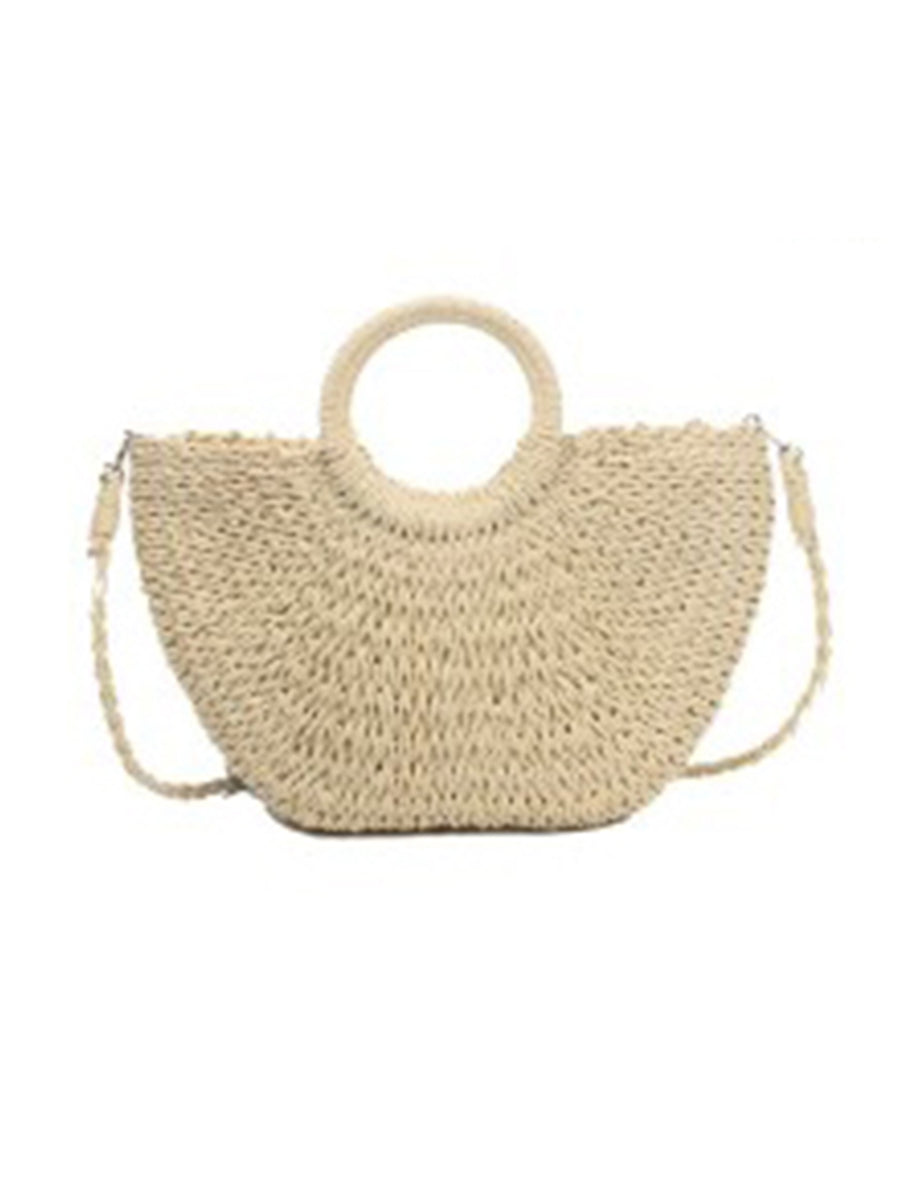 Large Straw Basket Top Handle Crossbody Bag | Beige – Pink Flamingo ...